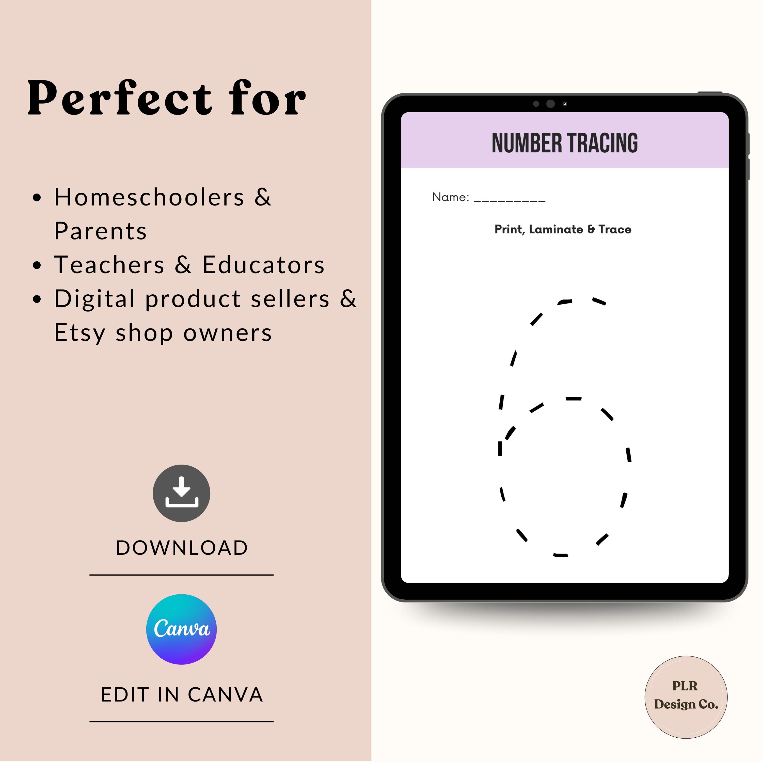 Number Tracing Workbook | Canva Template | PLR Included | Customizable ...