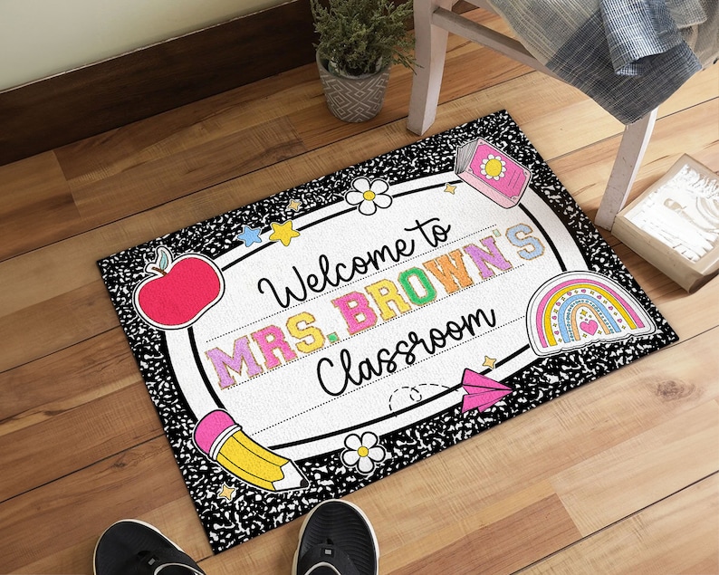 Personalized Teacher Classroom Doormat, Composition Book Classroom ...