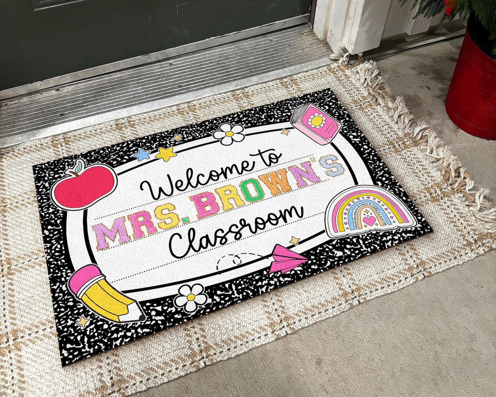Personalized Teacher Classroom Doormat, Composition Book Classroom ...