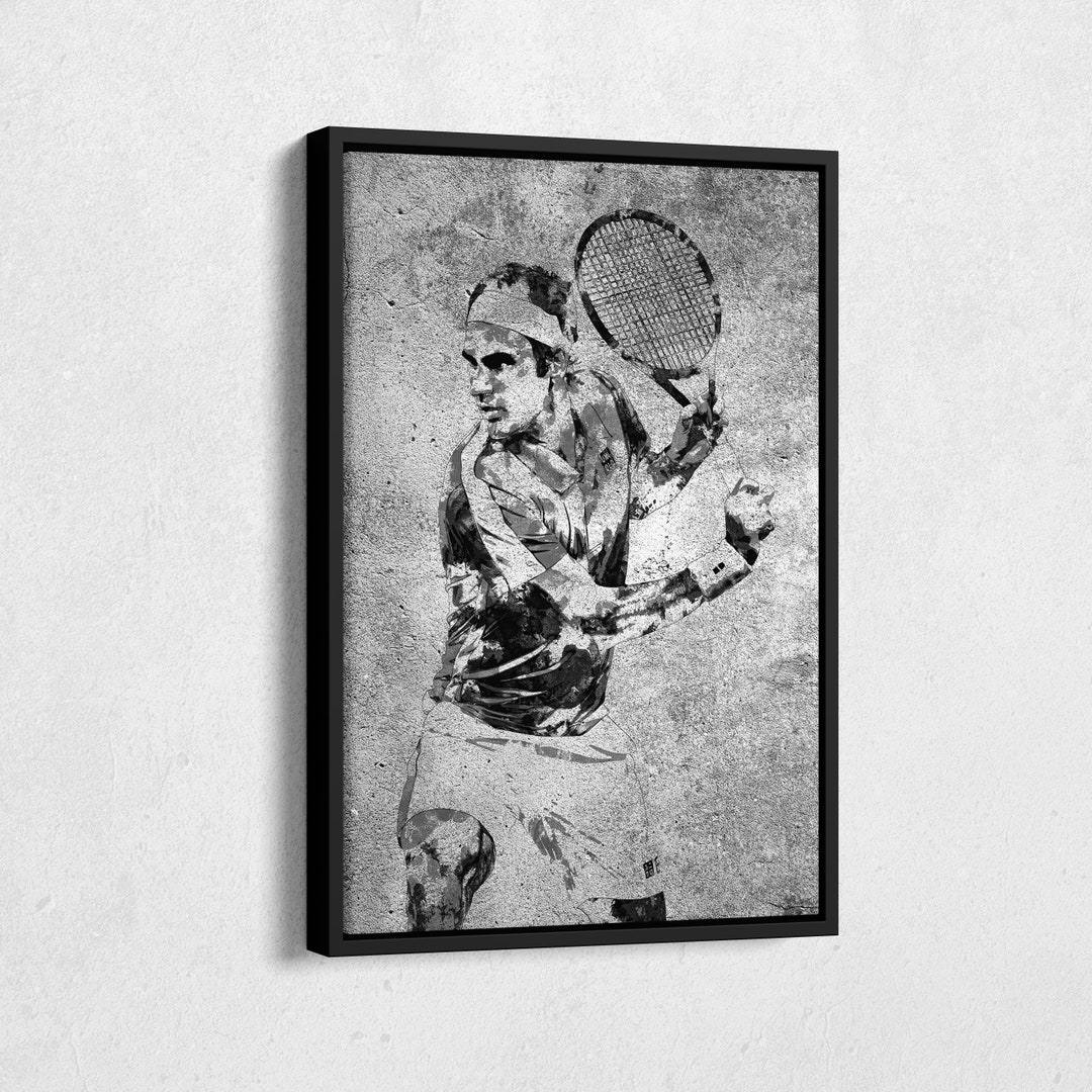 Roger Federer Poster Grunge Texture Tennis Player Canvas Wall Art Home ...