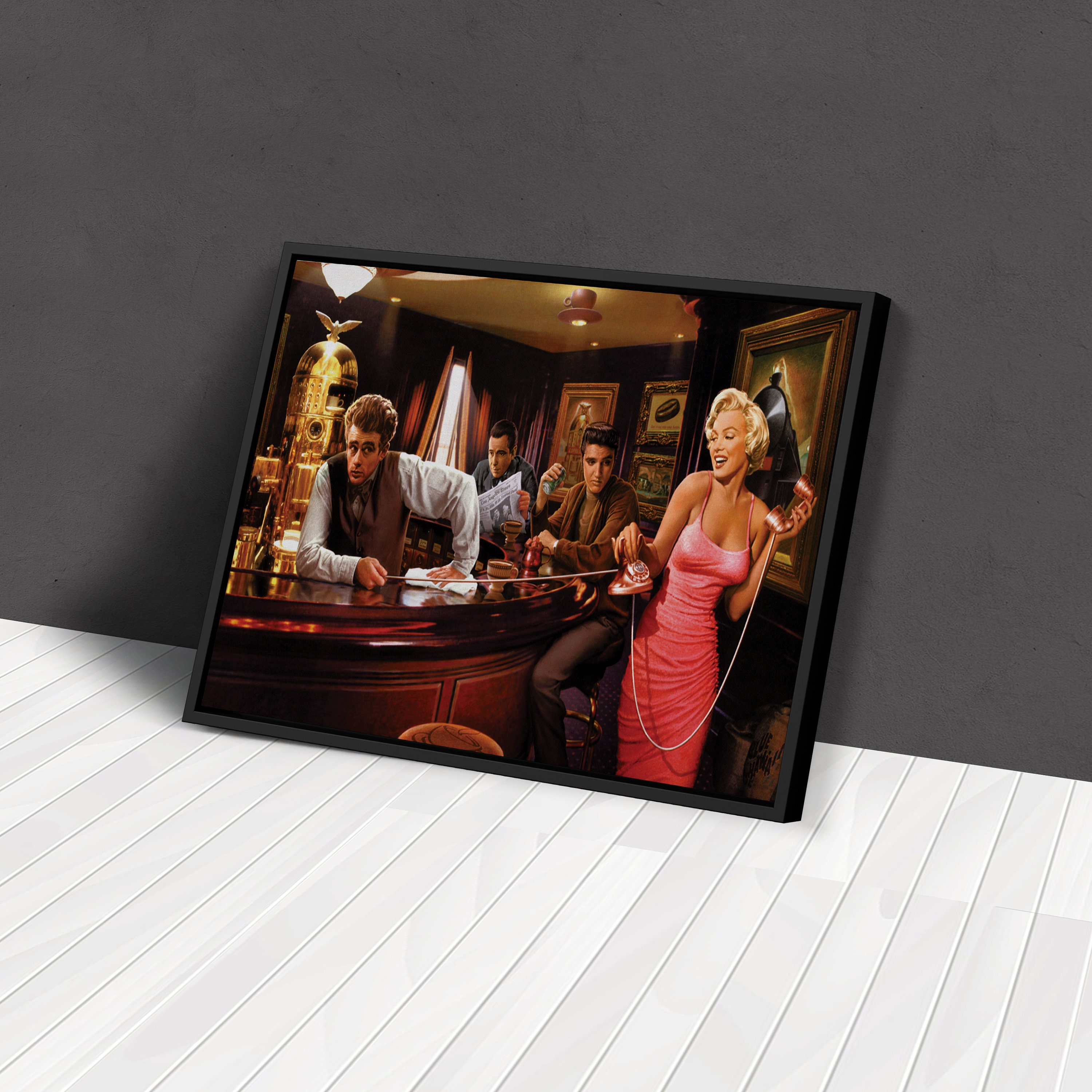 Marilyn Monroe, James Dean, Elvis Presley at Bar Poster Canvas Wall Art ...