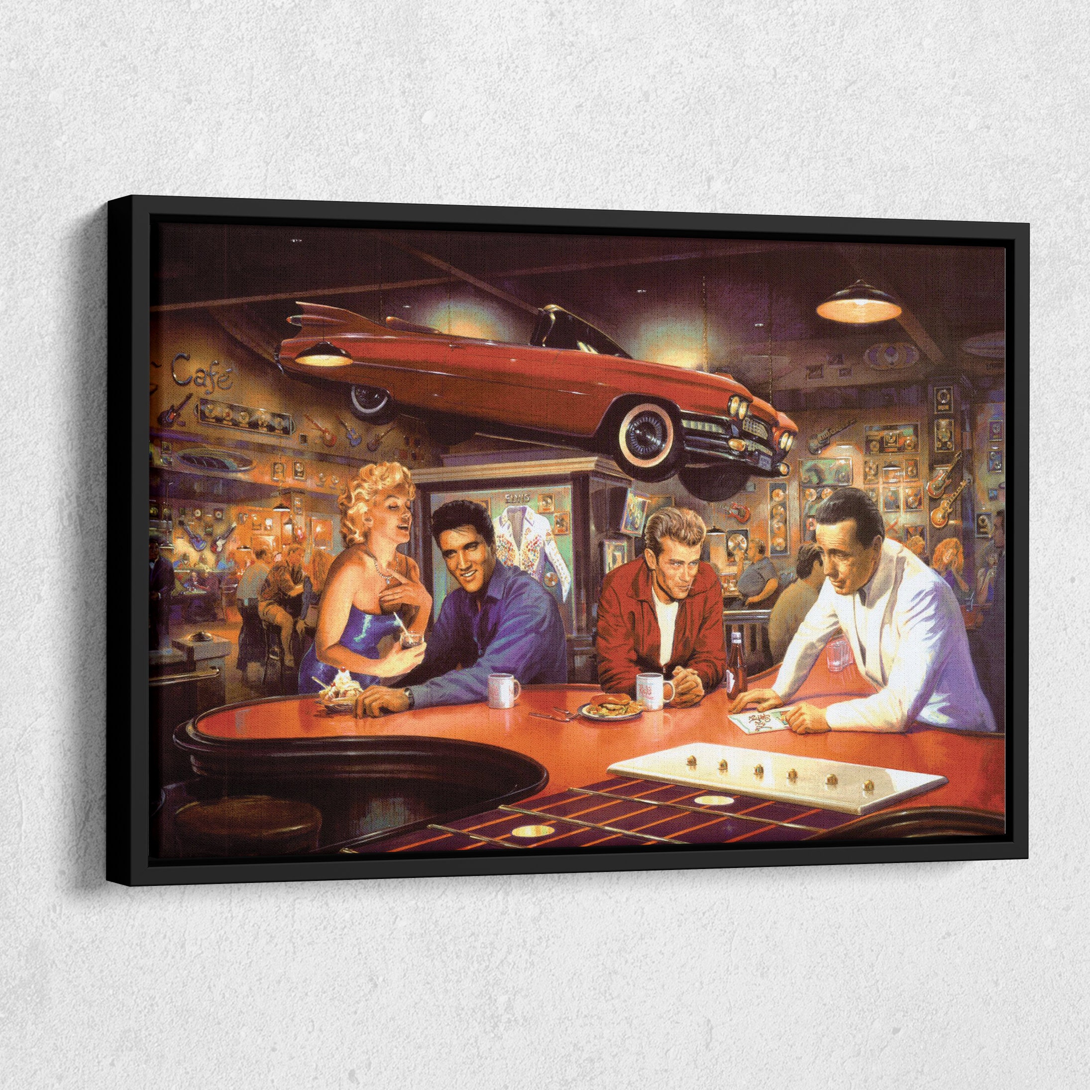 Marilyn Monroe Elvis Presley James Dean at the Bar Canvas Wall Art Home ...