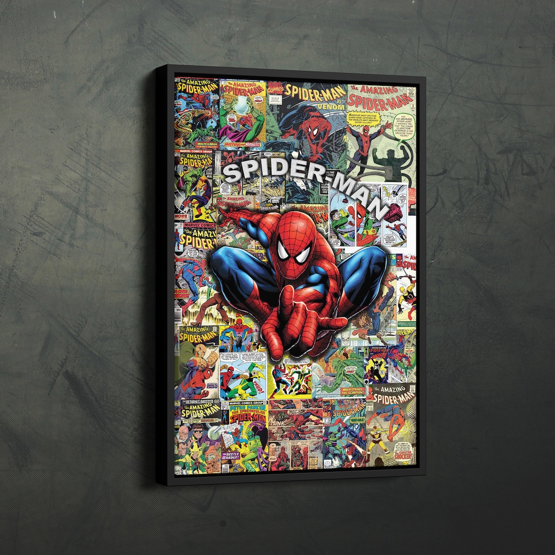 SPIDER-MAN Collage Art Poster Comics Canvas Wall Art Print Home Decor ...