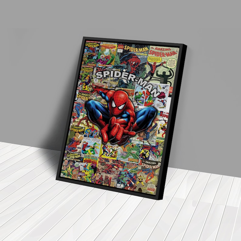 SPIDER-MAN Collage Art Poster Comics Canvas Wall Art Print Home Decor ...