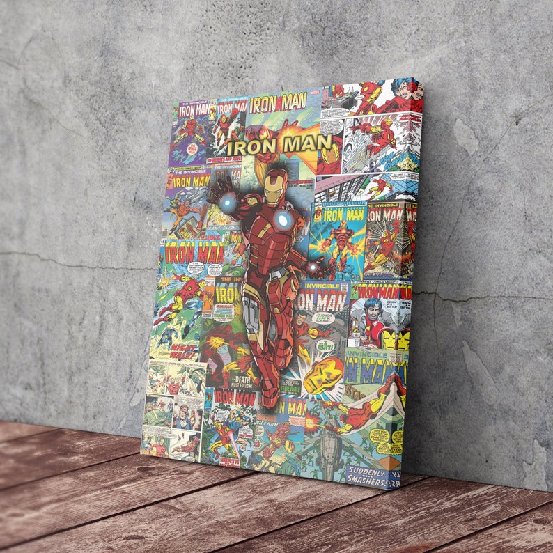 IRON MAN Collage Art Poster Comics Canvas Wall Art Print Home Decor ...