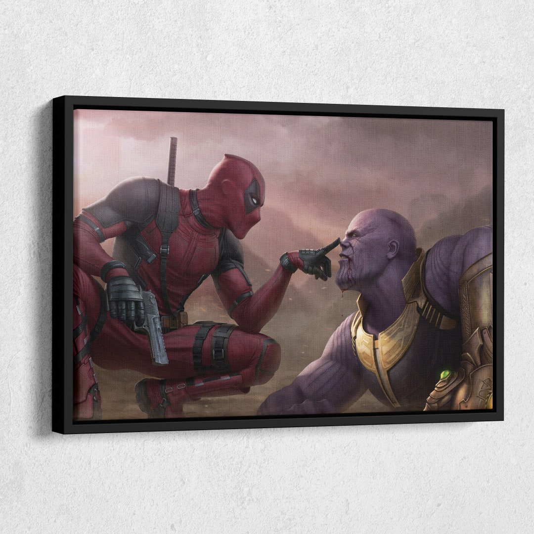 Funny Deadpool and Angry Thanos Marvel Comics Canvas Wall Art Home ...