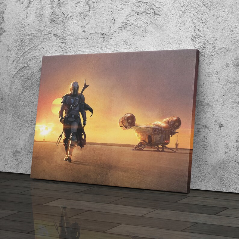 Star Wars Poster the Mandalorian Walking at Space Wall Art Canvas ...