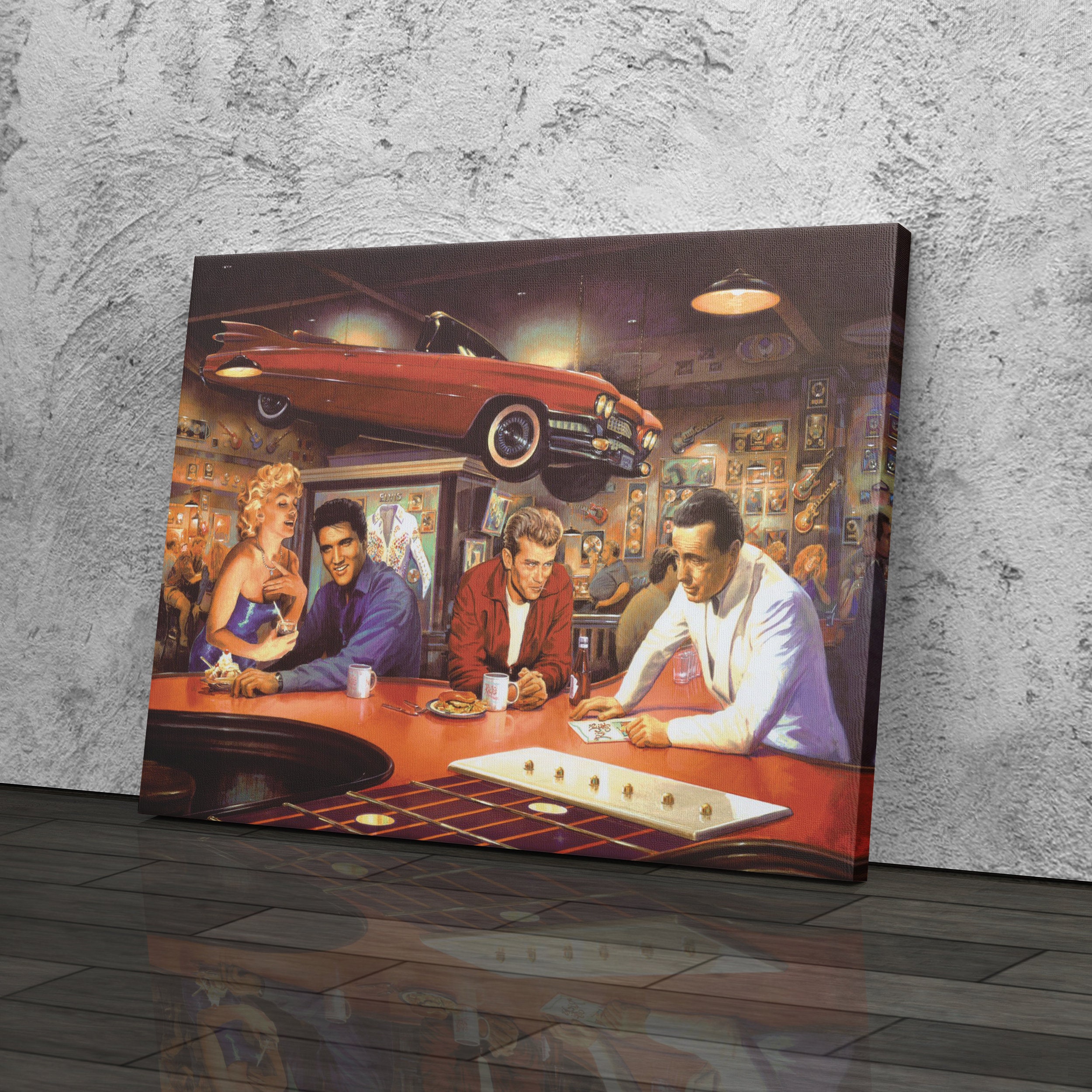 Marilyn Monroe Elvis Presley James Dean at the Bar Canvas Wall Art Home ...