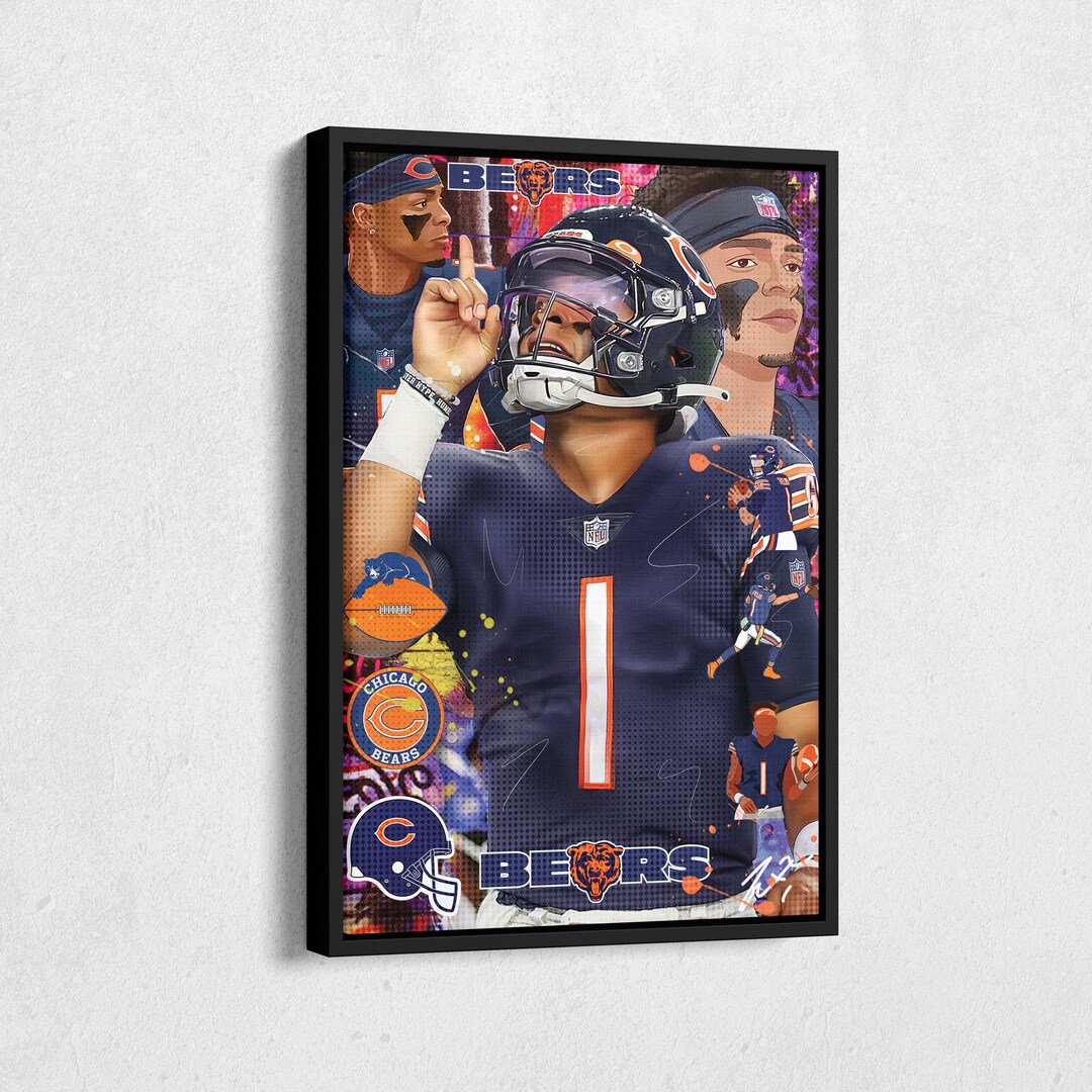 Justin Fields Poster Chicago Bears NFL Pop Art Canvas Wall Art Home ...