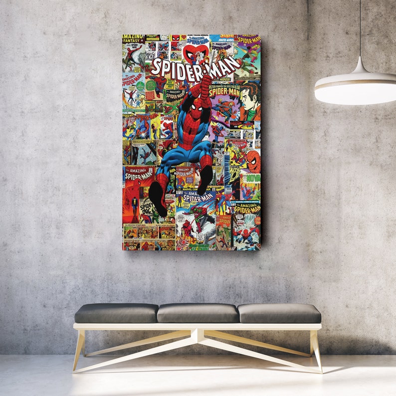 Spiderman Collage Art Poster Comics Canvas Wall Art Home Decor Framed ...