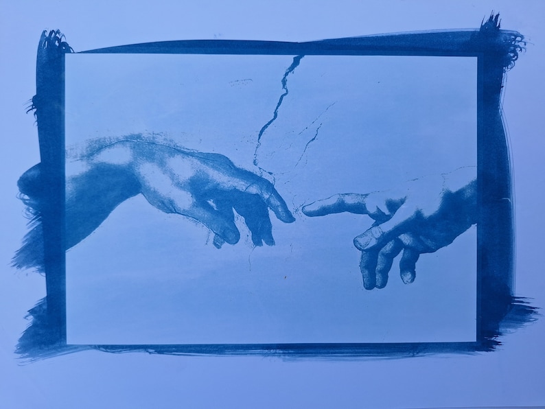 Cyanotype and Handmade Print Michelangelo Buonarroti Creation by Hands ...