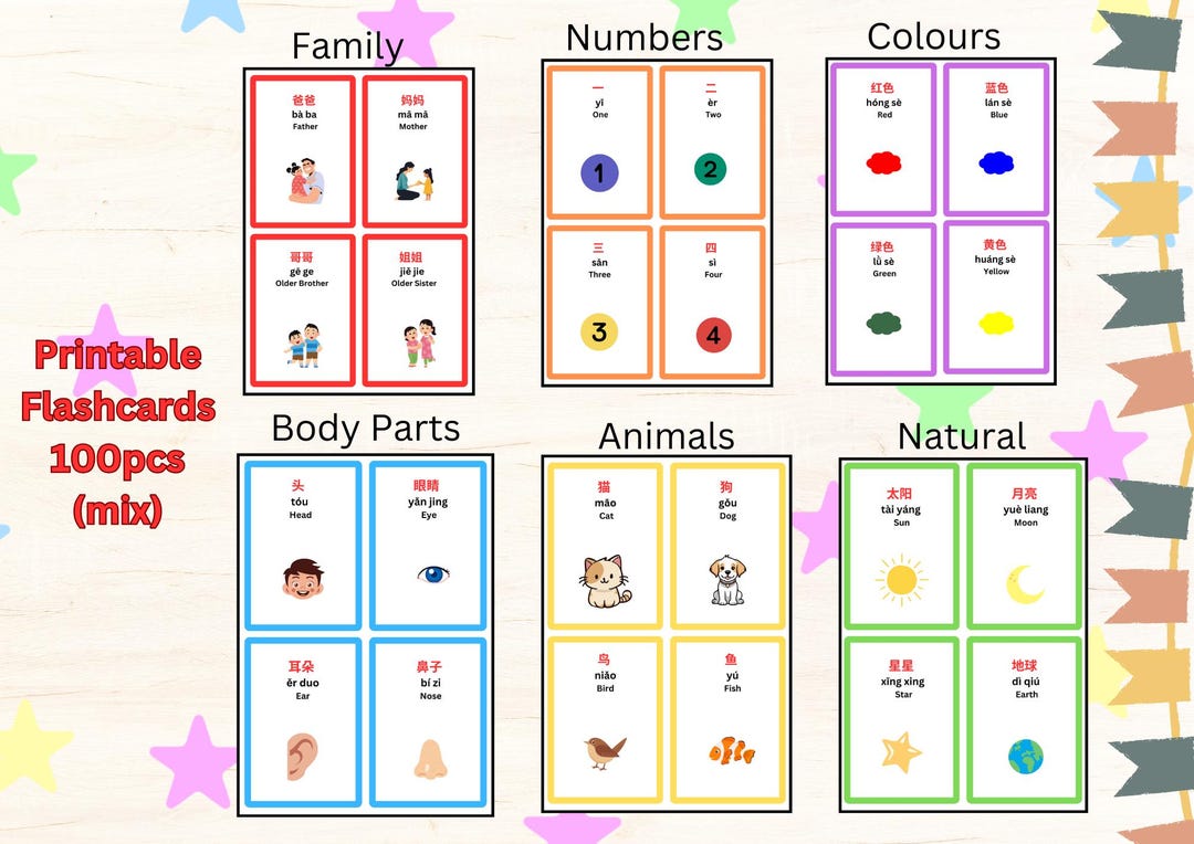 100 Themed Chinese Printable Flashcards - Fun Learning for Kids ...