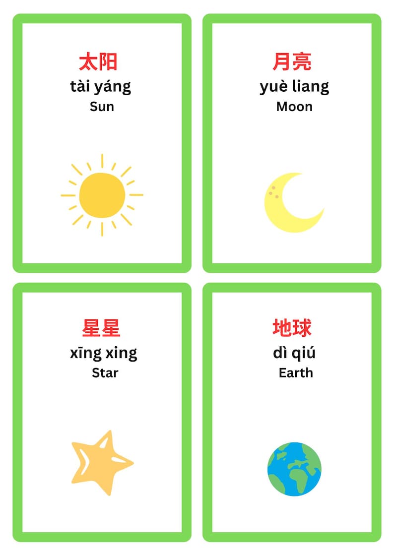 100 Themed Chinese Printable Flashcards - Fun Learning for Kids ...
