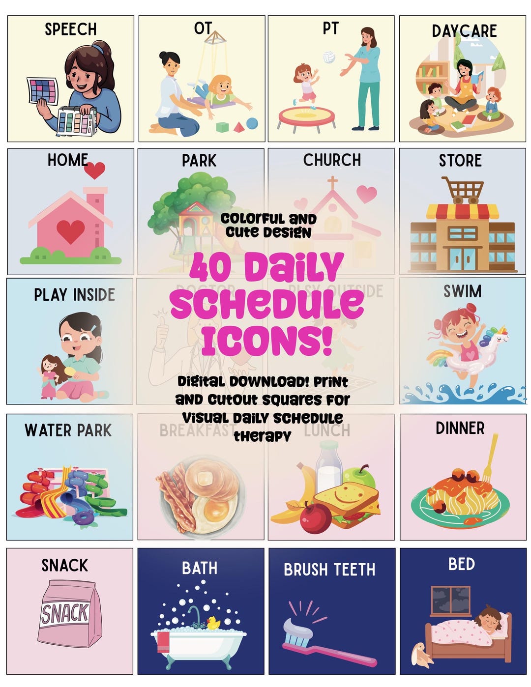 Daily Schedule Icons. Printable Cards. Visual Schedule Thearpy Tool. - Etsy