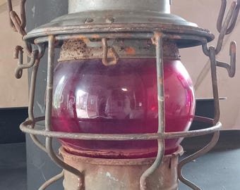 Antique Lantern - Rustic Dressel Railroad Lantern - Red Globe ...