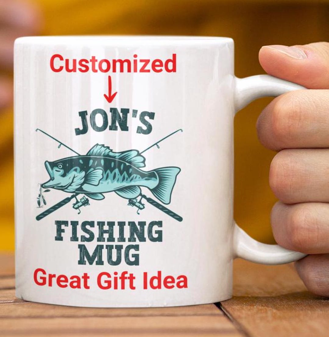 Customized Bass Fishing Mug With a Largemouth Bass and Two Rods and ...
