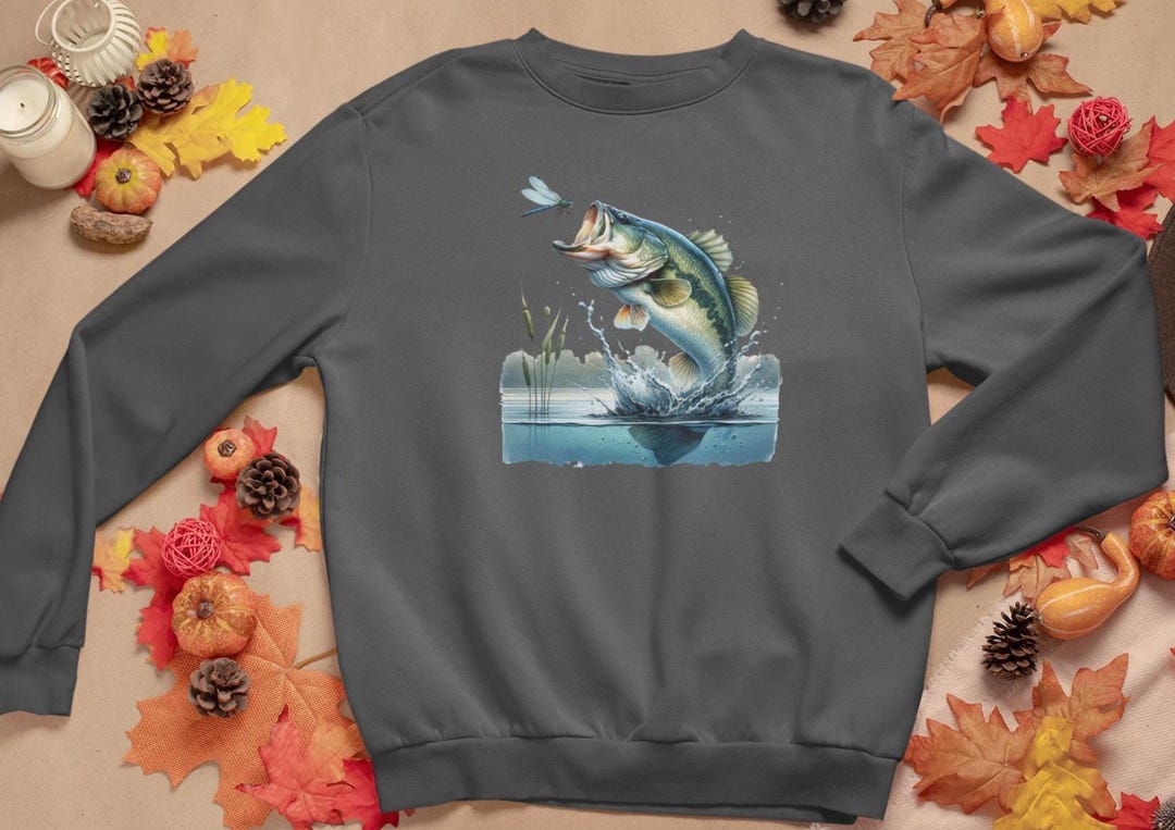 Bass Fishing Sweatshirt, Angler Gift, Crewneck Jumper, Fishing Apparel ...