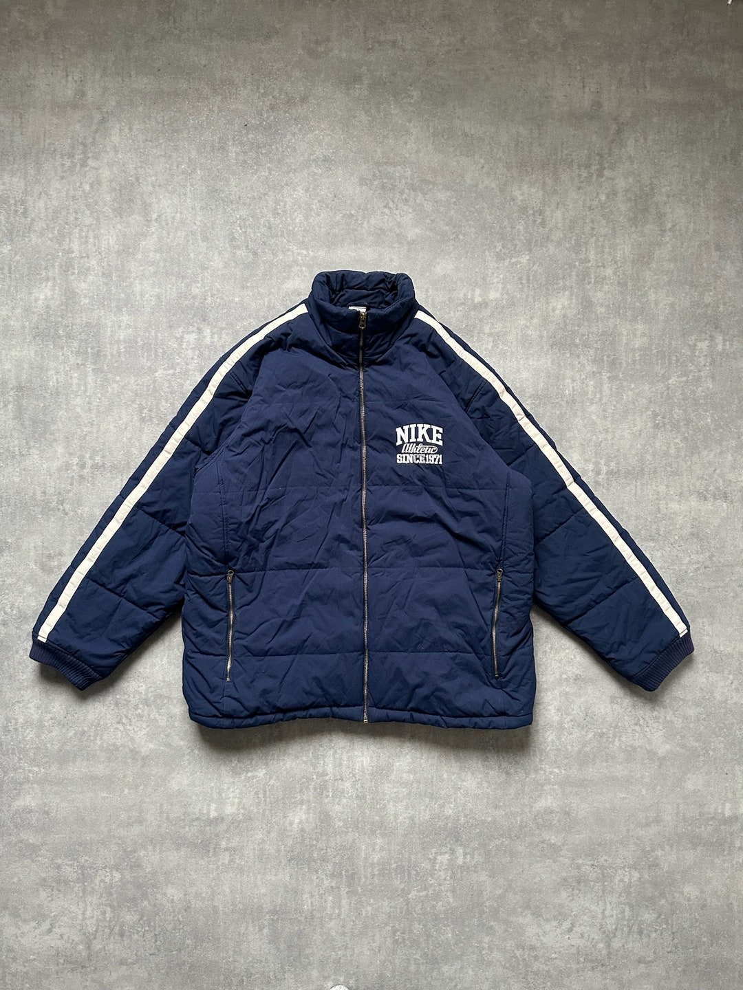 Nike Mens Down Puffer Jacket Athletic Size Xxl 2xl Blue Navy 80s, Y2k ...