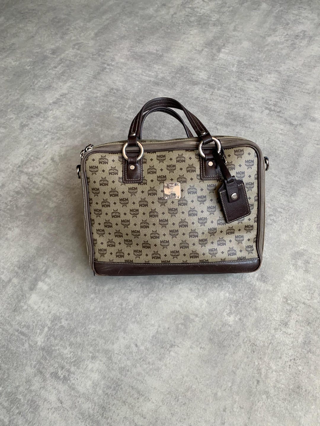 Vintage MCM Monogram Leather Crossbody Messenger Shoulder / Handle Bag ...