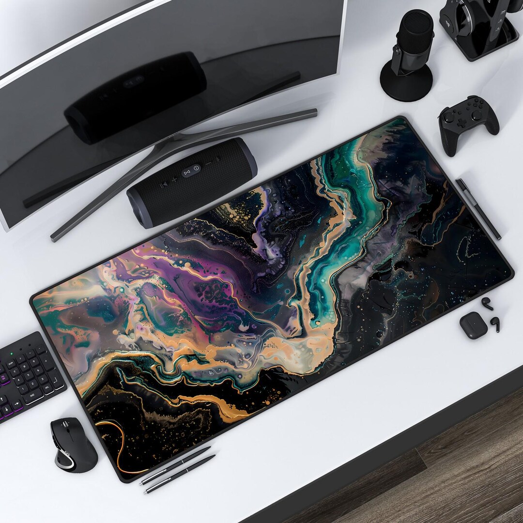Cosmic Rivers Gaming Desk Mat - Abstract Marble Galaxy Aesthetic ...