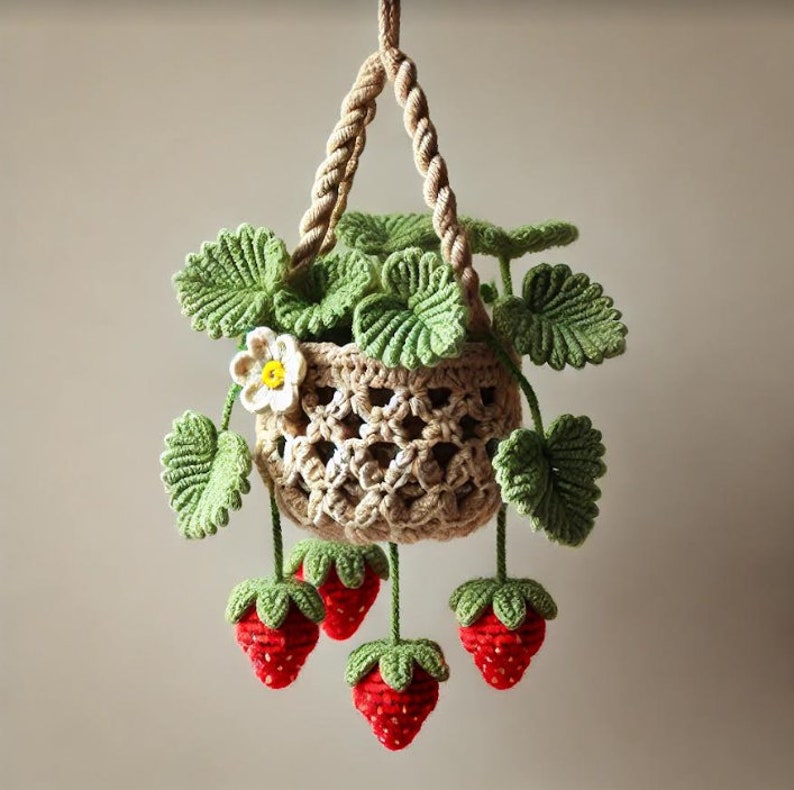 Handcrafted Crocheted Hanging Strawberry Plant Car Decor + Air ...