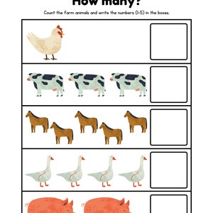 Count the Animals and Write the Numbers (1-10) in the Boxes. - Etsy
