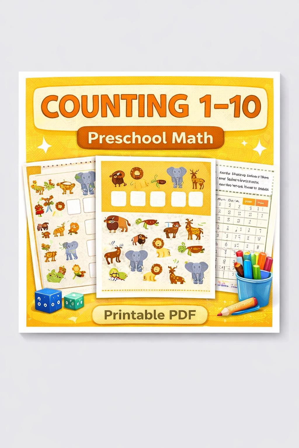 Counting Animals 1–10 Worksheet | Preschool Math Printable for Toddlers ...