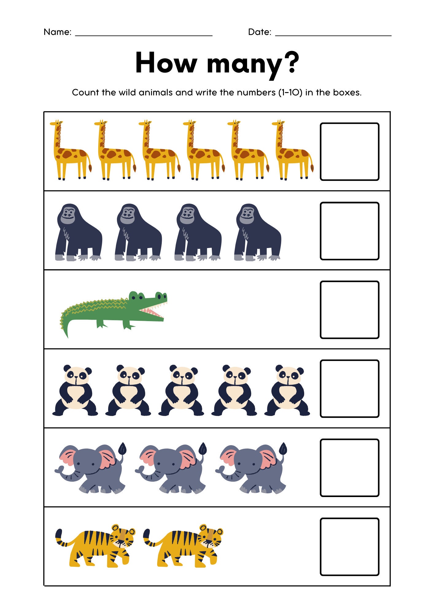 Count the Animals and Write the Numbers (1-10) in the Boxes. - Etsy
