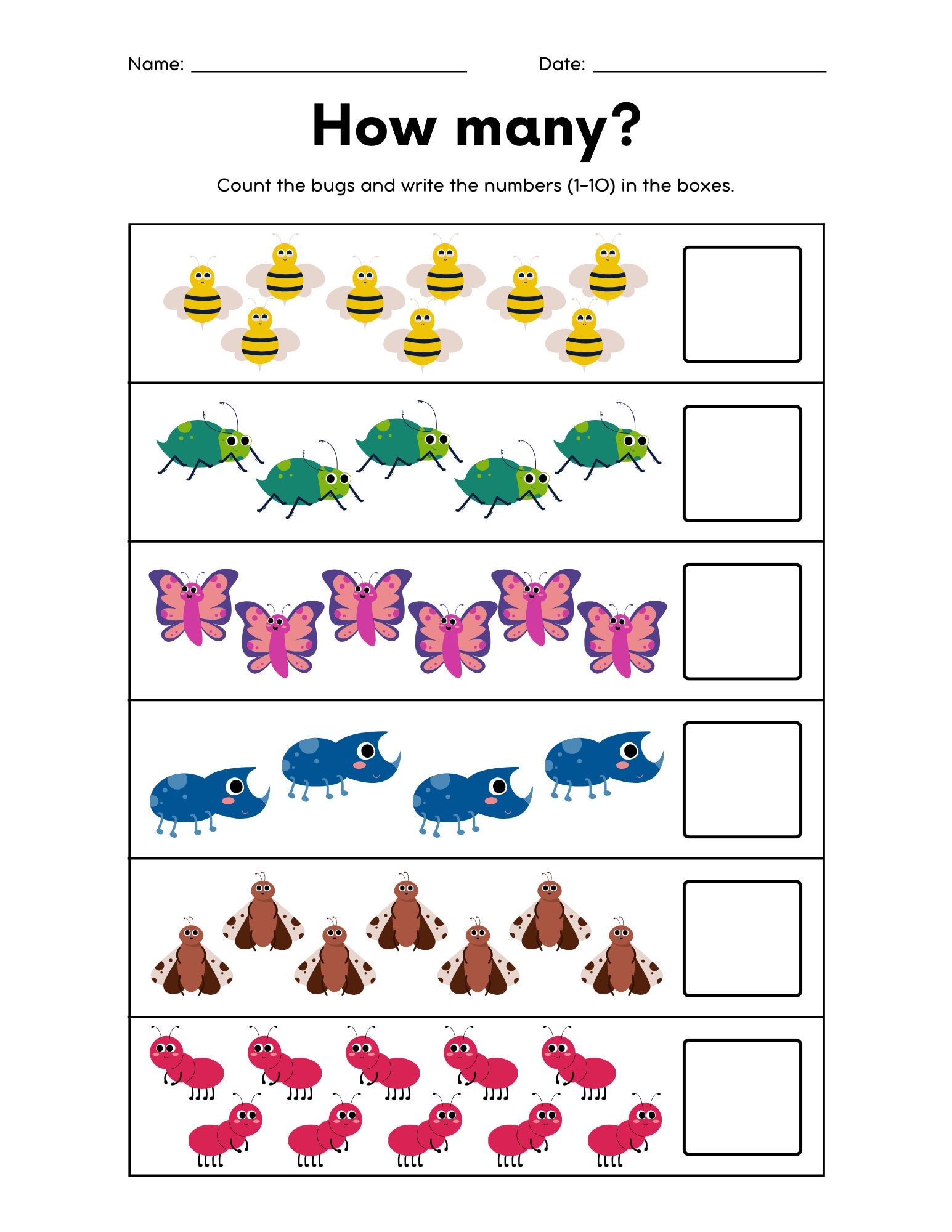 Count the Animals and Write the Numbers (1-10) in the Boxes. - Etsy