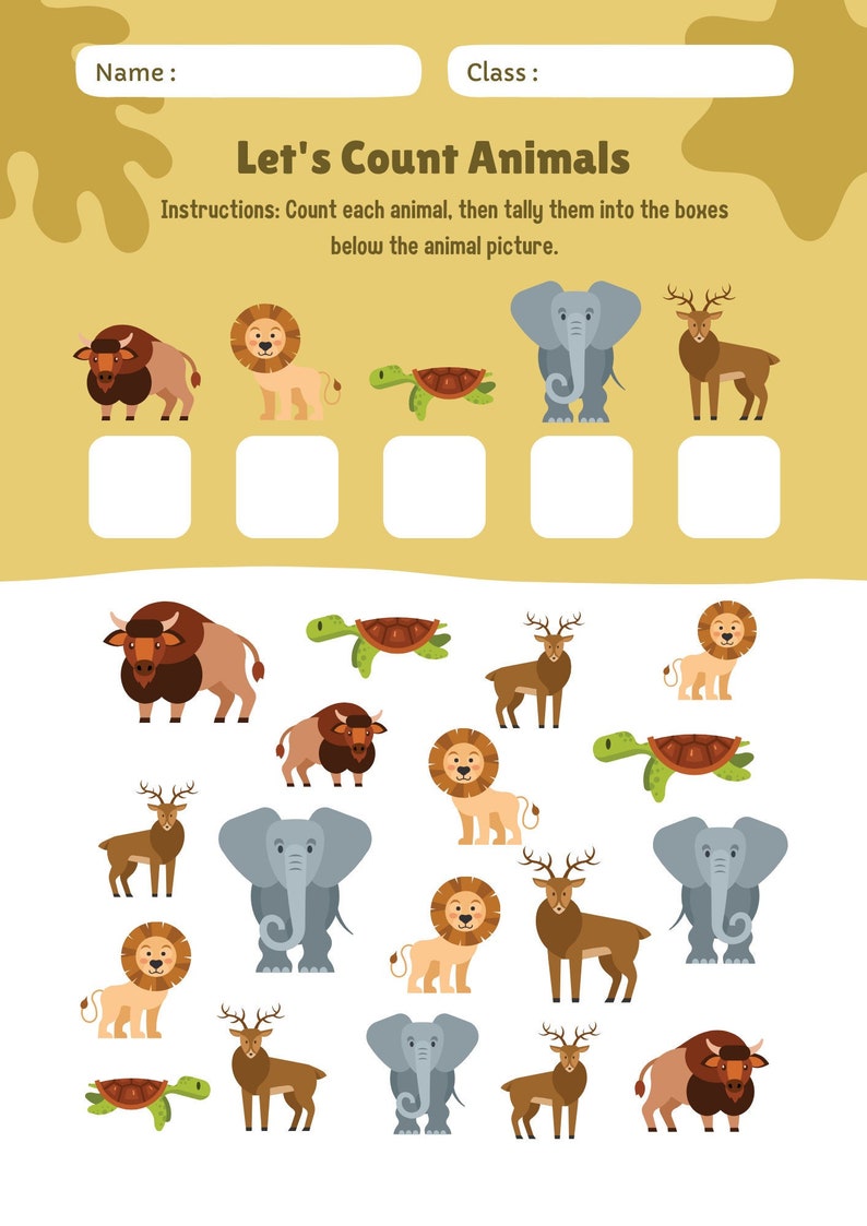 Count the Animals and Write the Numbers (1-10) in the Boxes. - Etsy