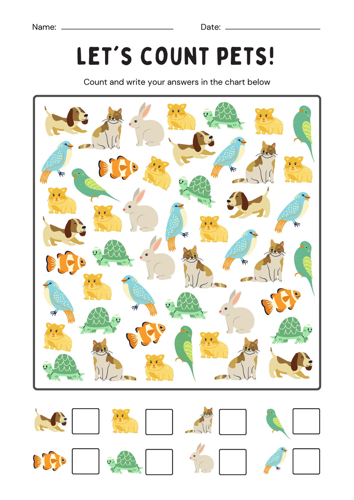 Count the Animals and Write the Numbers (1-10) in the Boxes. - Etsy