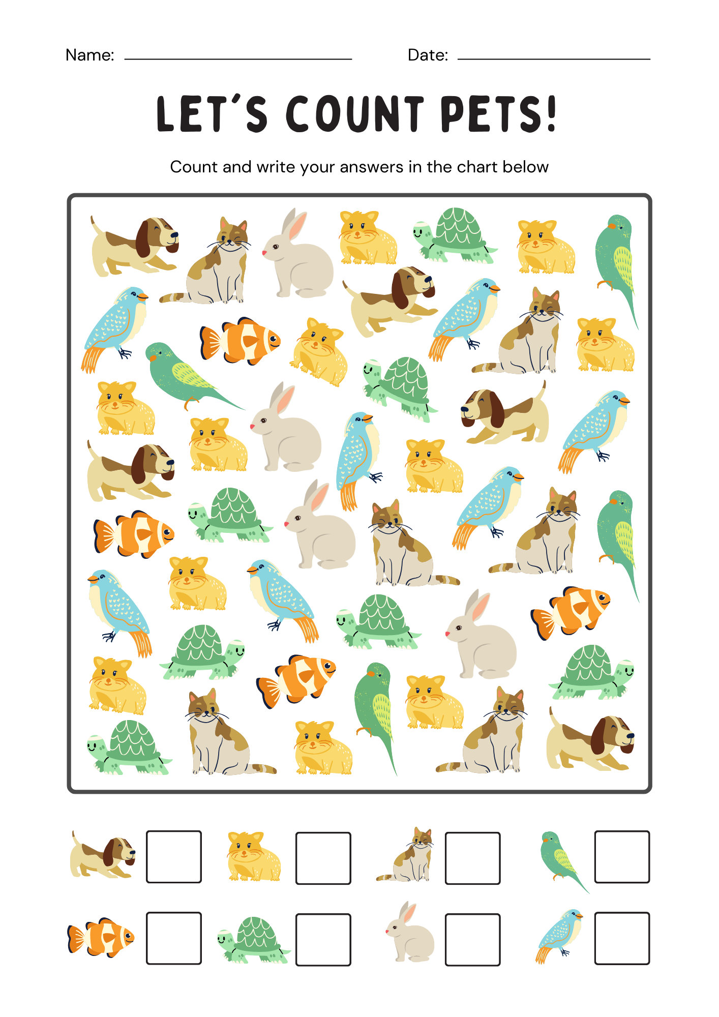 Count the Animals and Write the Numbers (1-10) in the Boxes. - Etsy