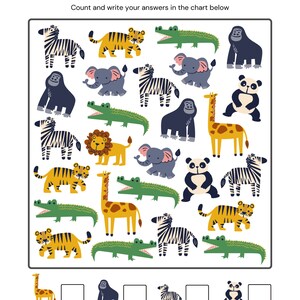 Count the Animals and Write the Numbers (1-10) in the Boxes. - Etsy