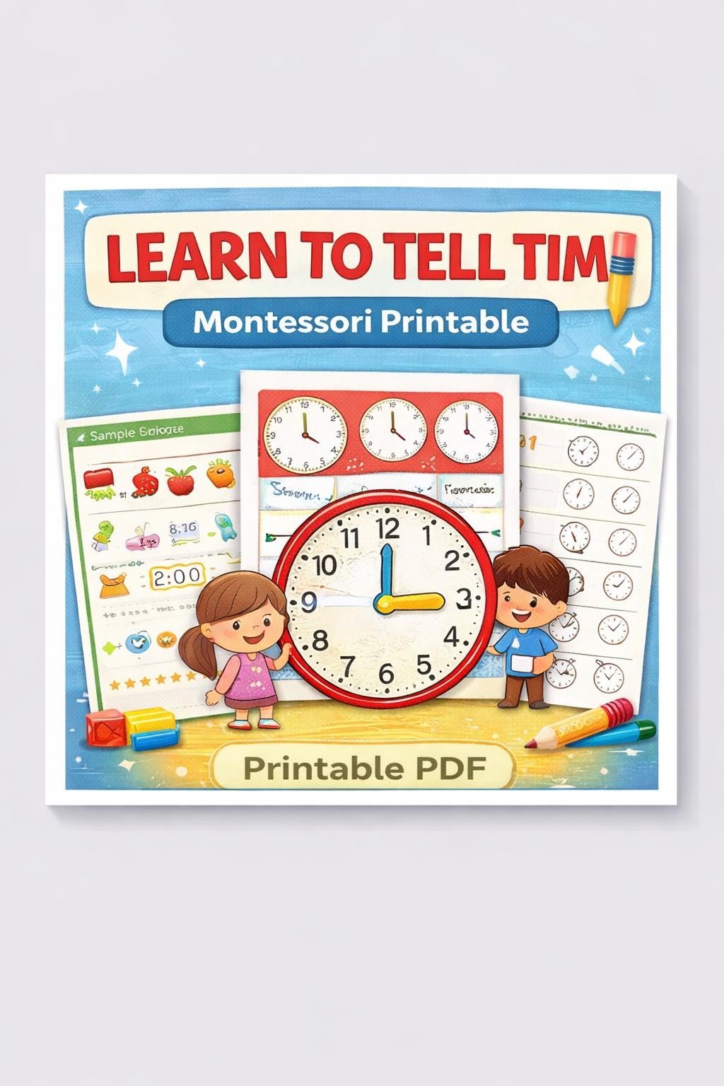 Telling Time Worksheet for Kids | Montessori Clock Printable | Learn ...