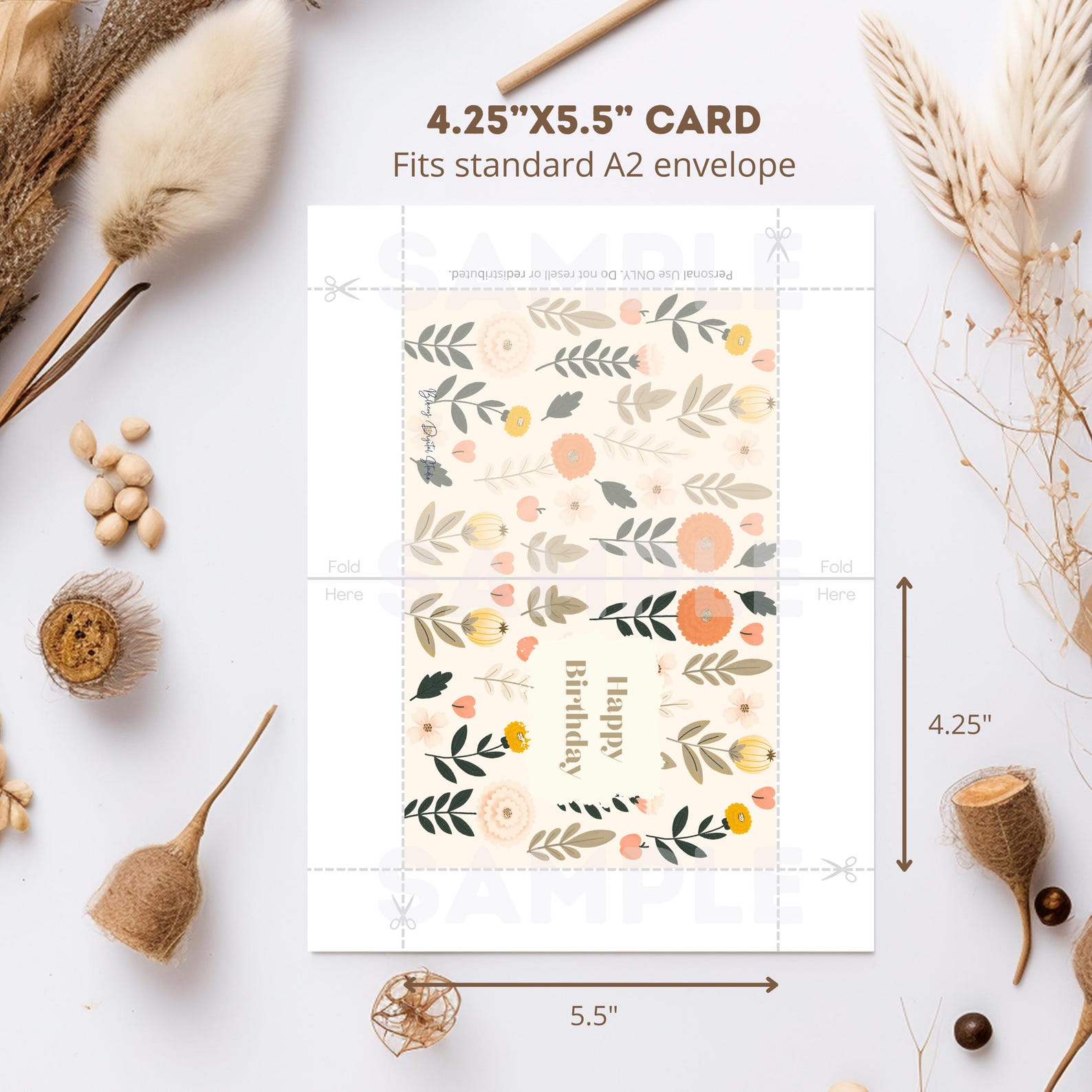 Printable 4.25x5.5 and 5x7 Autumn Love Bouquet Birthday Card Instan ...