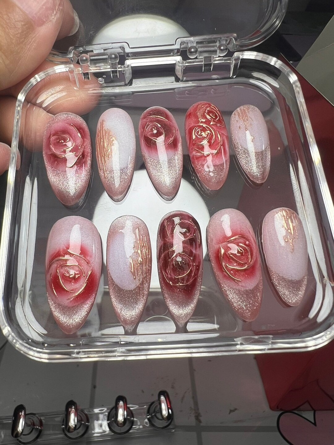 Rose Painted Nails Ready-to-install Rose-pattern Nails Come Complete ...