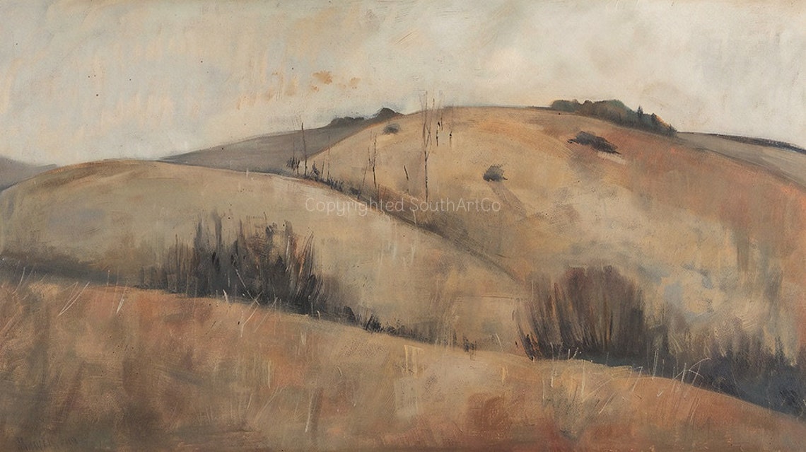 Barren Landscape Print Minimalist Digital Art Rolling Hills Tranquil ...