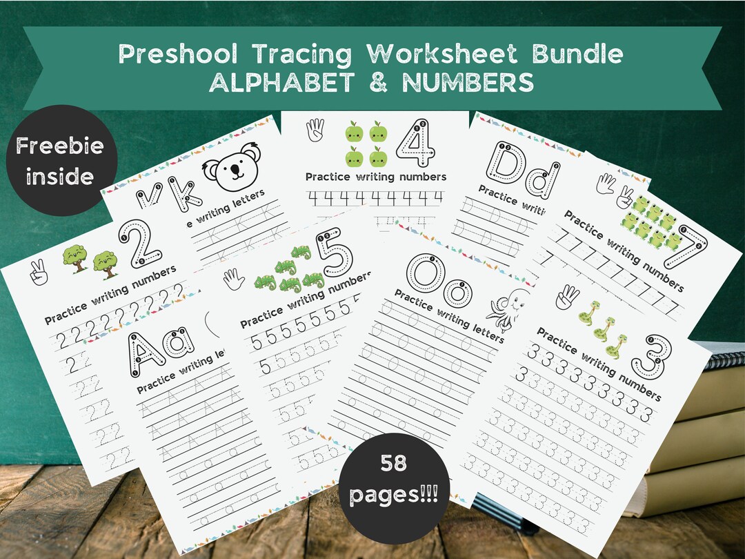 58 Printable Preschool Alphabet & Numbers Tracing Worksheets | Tracing ...
