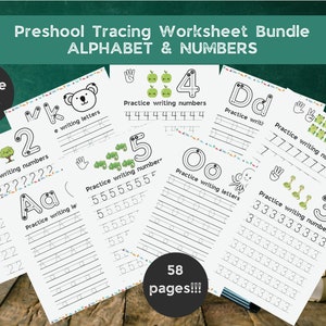 58 Printable Preschool Alphabet & Numbers Tracing Worksheets | Tracing ...