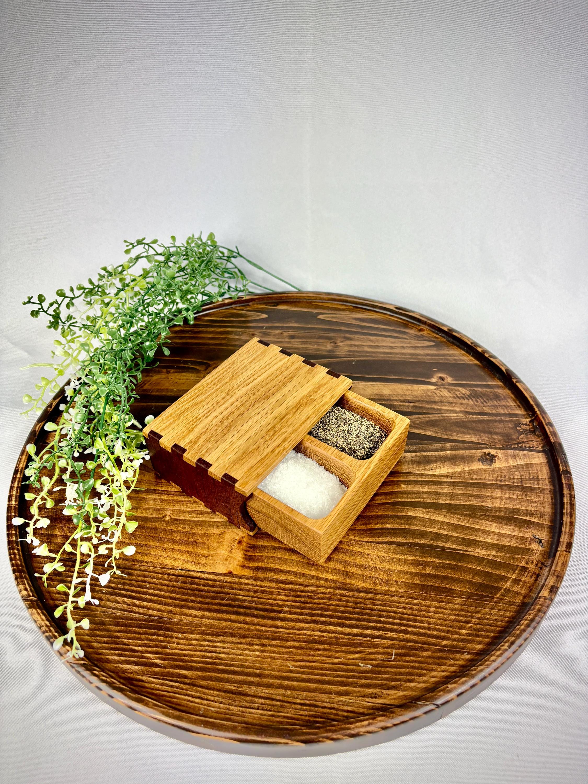 Handmade Oak and Mahogany Salt & Pepper Box – Dual Compartment Sliding ...