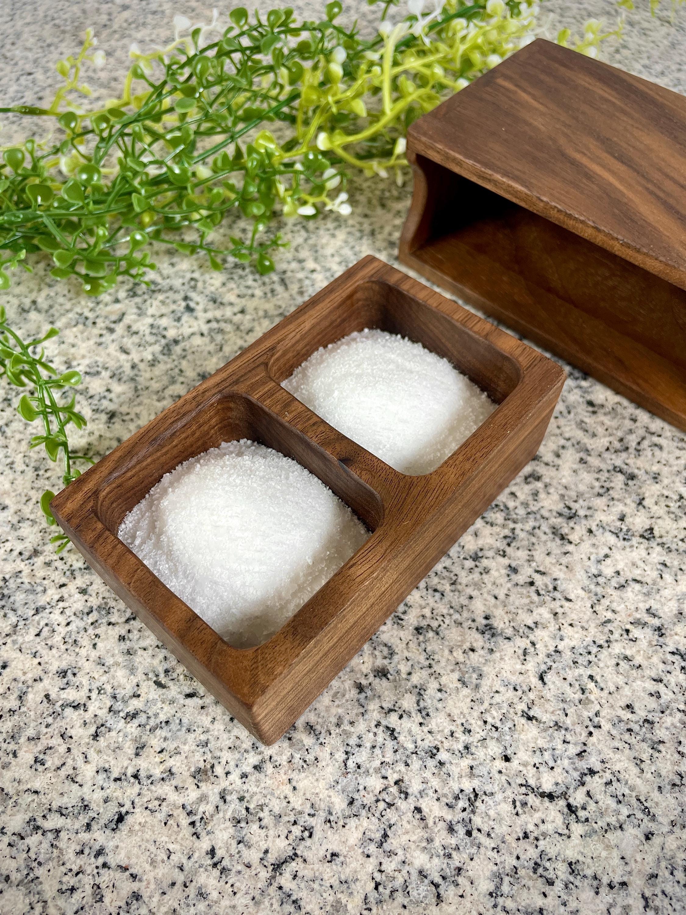 Salt Box With Solid Wood Drawer Made From Walnut. Holds 1/2 Cup of Salt ...