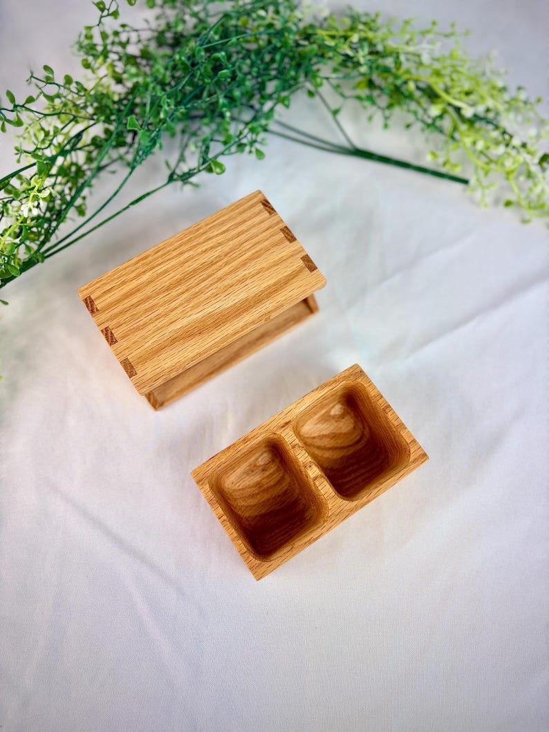 Handmade Oak Salt & Pepper Box – Dual Compartment Sliding Drawer Salt ...