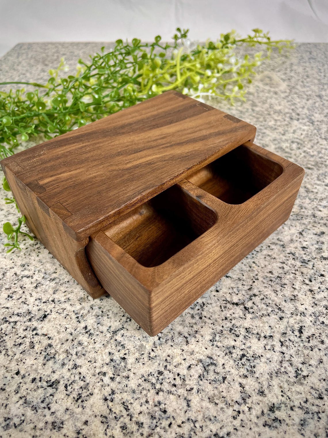 Salt Box With Solid Wood Drawer Made From Walnut. Holds 1/2 Cup of Salt ...