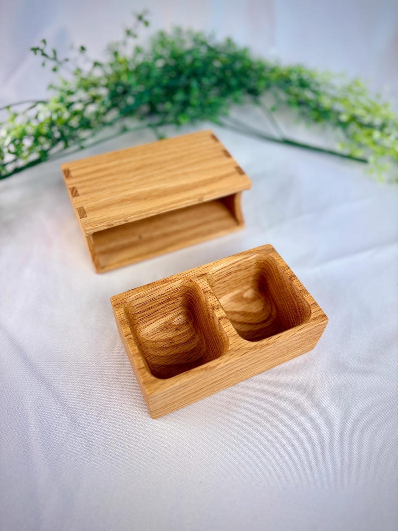 Handmade Oak Salt & Pepper Box – Dual Compartment Sliding Drawer Salt ...