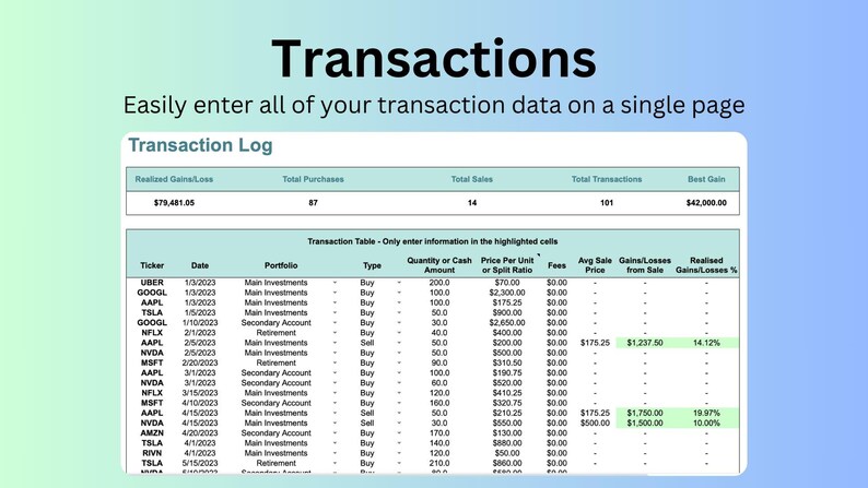 Stock Investment Portfolio Tracker Spreadsheet Google Sheet Personal ...