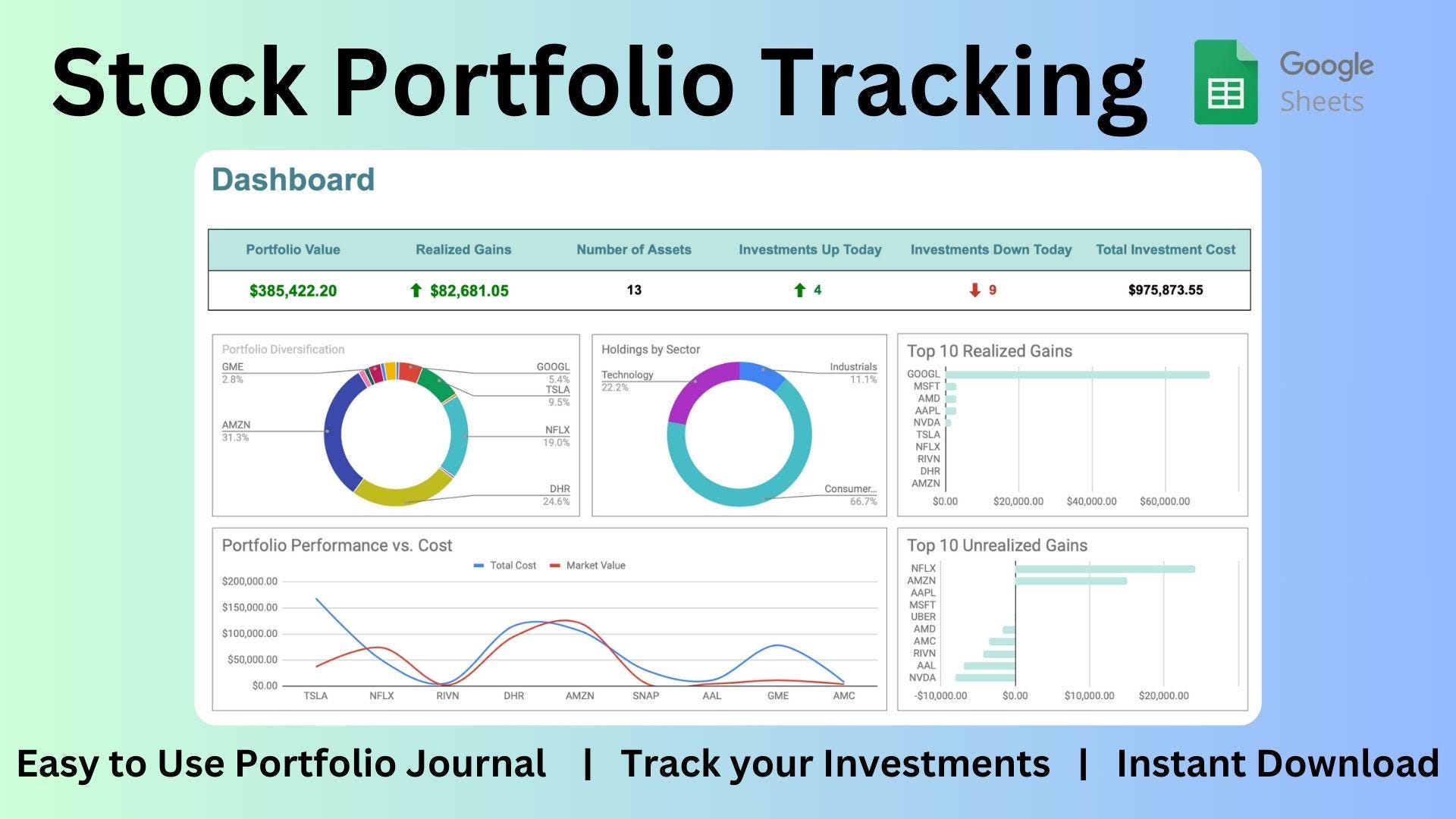 Stock Investment Portfolio Tracker Spreadsheet Google Sheet Personal ...