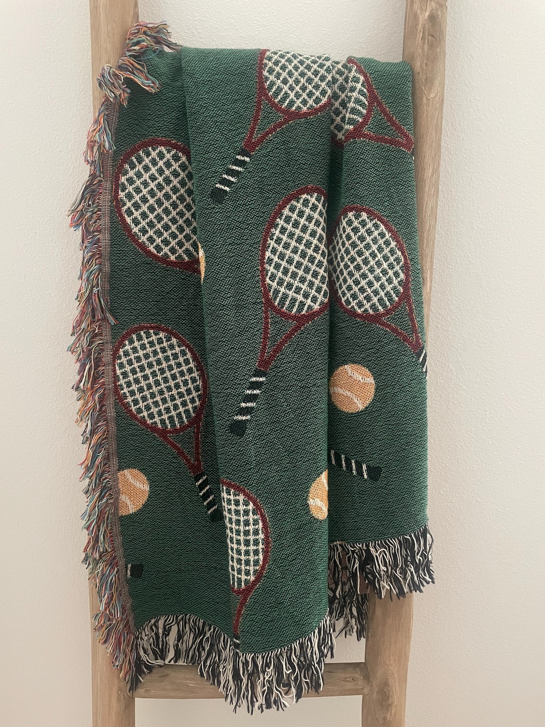 Tennis Throw Blanket: Tennis Racket Woven Cotton Blanket, Tennis Gift ...