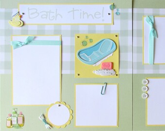 BATH TIME girl Baby 2 Printed 12X12 Pre-made Scrapbook Pages Quick EZ ...