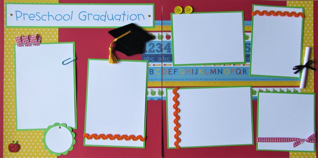 PRESCHOOL or KINDERGARTEN GRADUATION 12x12 Premade Scrapbook Pages ...