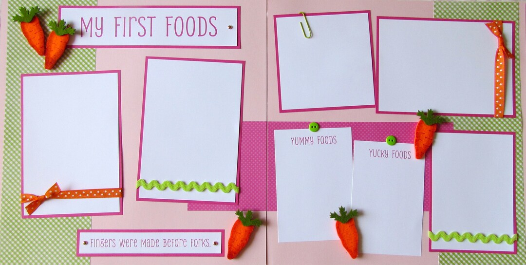 MY FIRST FOODS 12x12 Scrapbook Pages - Premade Baby Girl or Boy Layout ...
